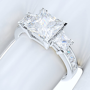 PRSTANI Sterling Silver 1.5ct Classic Three Stone Style All Princess Cut Genuine Moissanite Promise Engagement Ring (7.5)