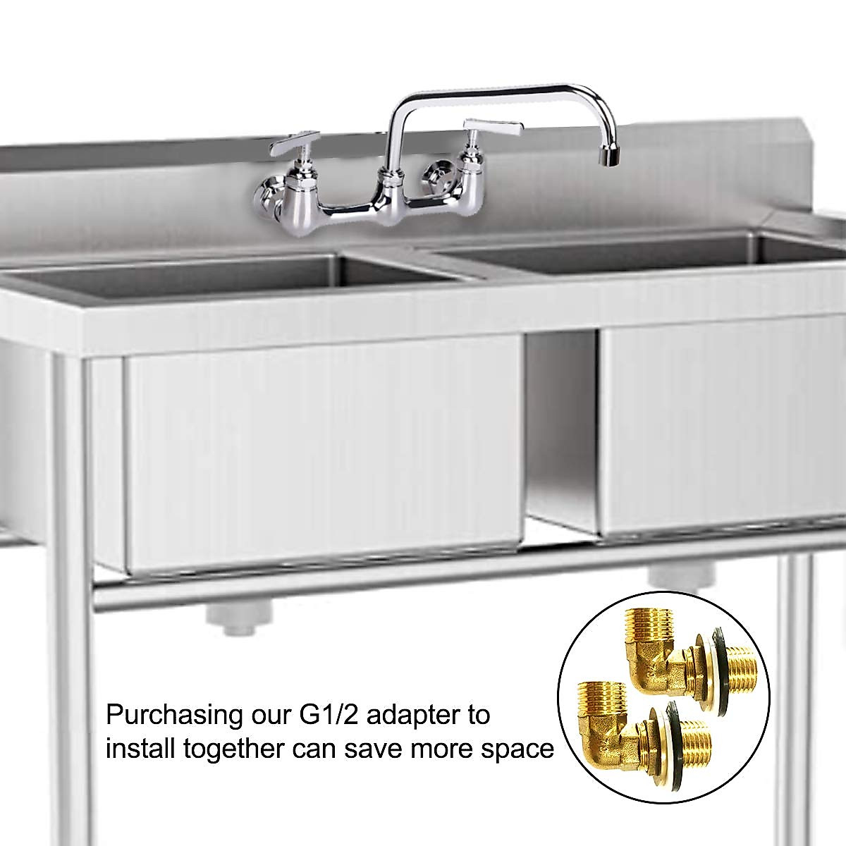 KWODE 8 Inch Center Commercial Sink Faucet with 10” Swivel Spout, Commercial Wall Mount Kitchen Faucet for Kitchen Sink 2-Handle 1 or 2 Compartment Prep & Utility Wall Mount Faucet Chrome Finish