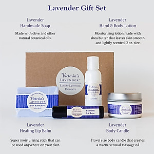 Victoria's Lavender Natural Body Products Gift Set - Handmade Soap, Hand & Body Lotion, Lip Balm, Body Candle Skin Care Sets & Kits, Lavender Bath and Body Products for Women, Lavender