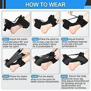 Plantar Fasciitis Night Splint, Adjustable Ankle Brace Foot Drop Orthotic Brace with Hard Spiky Massage Ball Arch Brace Pads, Foot Support Night Splint for Achilles Tendonitis Arch Foot Pain (Black)