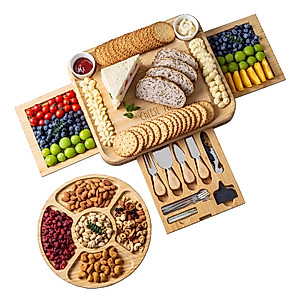 Rae Dunn Charcuterie Board & Accessories - Large Charcuterie Board Set, Bamboo Cheese Board Set with Serving Forks and Platters, Cheese Knives Included