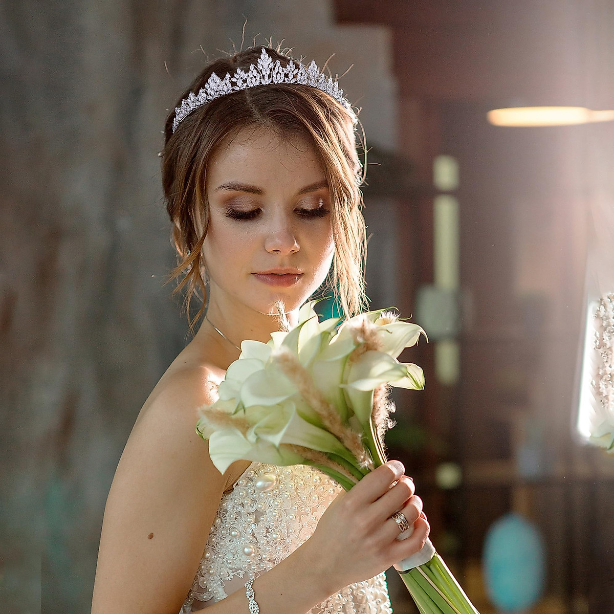 Aoligrace 5A Cubic Zirconia Small Wedding Crowns for Women Princess Girls Tiara Sweet 16 Sparkly CZ Birthday Party Headpieces