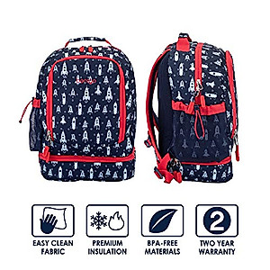 Bentgo 2-in-1 Backpack & Insulated Lunch Bag Set With Kids Prints Lunch Box and 4 Reusable Ice Packs (Space Rockets)