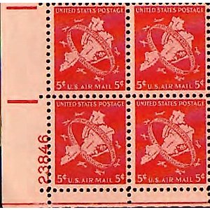 US Postage Stamps, 1948, Five Boroughs of New York, S#C38, Block of 4, $0.05