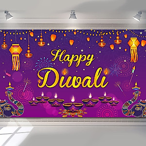 Happy Diwali Backdrop Banner Diwali Wall Backdrops Photography Background Banners and Signs Diwal Party Decorations Supplies for Indian Light Celebration Party, Happy Diwali Festival, 72 x 43 Inch