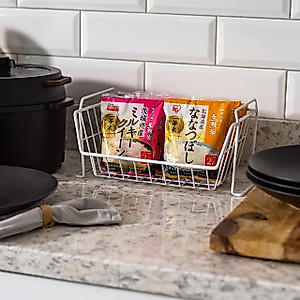 IRIS USA Small Modular Wire Stacking Storage Basket, 8"D x 14"W x 6"H, Great Storage for Pantry, Kitchen, or Closet Organization, Stackable with Interlocking Legs, Multipurpose Home Organizer, White