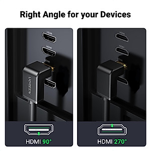 UGREEN HDMI Cable Right Angle 4K 90 Degree HDMI Cord High Speed Down Angle HDMI 2.0 Cable, 4K@60Hz HD 3D 1080P ARC Compatible for Laptop Monitor Nintendo Switch Xbox PS5 PC TV 3.3FT