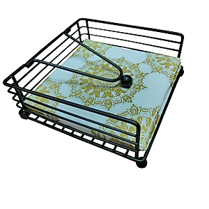 Napkins Holder Flat Napkins Holder with Weighted Arm Black Metal Kitchen Napkins Dispenser Cocktail Paper Napkins Holder for Table Home Restaurant Bathroom, 7X7 inch