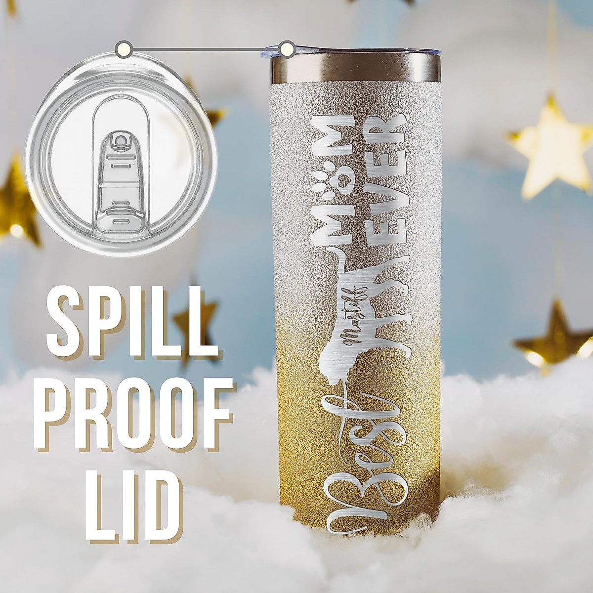 Onebttl Dog Mom Gifts, Dog Lover Gifts for Women, Best Dog Mom Ever, 20 oz Glitter Silver-Gold Insulated Tumbler - Mastiff Mom