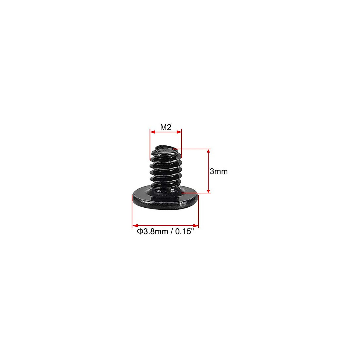 uxcell M2x3mm Phillips Screw Fastener Black 3.8mm Dia Screw Head for Laptop PC TV Fan Switch 100pcs