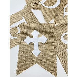 Shimmer Anna Shine Blessed Burlap Banner Baptism and Easter Decorations Christening First Communion Confirmation Baby Shower Wedding Birthday Party Supplies with Cross