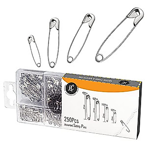 250 Pack Safety Pins by Luxurecourt, 4 Assorted Sizes of Durable, Silver Small and Large Safety Pins Bulk, Rust-Resistant Nickel Plated Steel, Sharp Edge Safety Pins for Clothes, Sewing, Arts & Craft