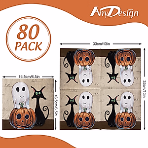 AnyDesign 80 Pack Halloween Paper Napkins Disposable Black Cat Pumpkin Ghost Luncheon Napkins Spooky Decorative Dessert Dinner Hand Napkin for Halloween Party Supplies, 6.5 x 6.5 Inch