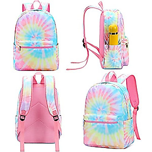 Bluboon School Backpack for Girls Teens Bookbag Set Laptop Backpack Lunch Box with Pencil Bag (Tie dye Pink)
