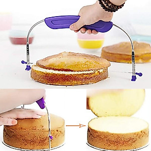 Cake Leveler, Caliamary Adjustable Cake Leveler & Slicer Cutter, Layer Cake Decorating Leveler Cutter Slicer with Stainless Steel Wires and Handle, Baking Tools for 10 Inch Cake, 11.8 x 6.5 inches