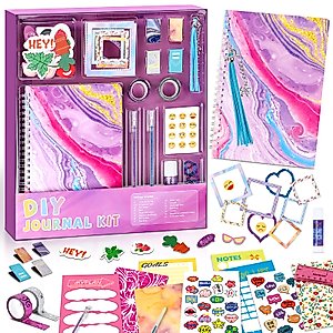 PERRYHOME DIY Journal Kit for Girls Ages 8-14, DIY Girls Journal Set for Teenage Girls Scrapbook & Diary Kits, Journaling Art Crafts Kit Teen 8 9 10 11 12 13 14 Year Old Girl Birthday Gifts - Purple