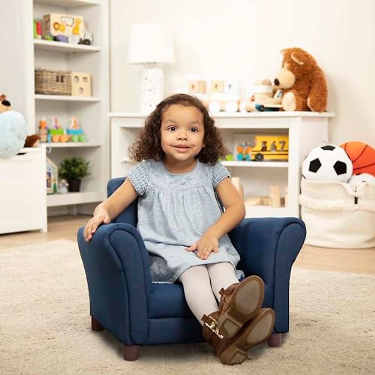 Melissa & Doug Denim Fabric Child’s Armchair (Kid’s Furniture, 23”L x 17.5”W x 18.3”H) - Children's Furniture, Child's Reading Chair, Chairs For Toddlers, Oversized Kid's Armchair