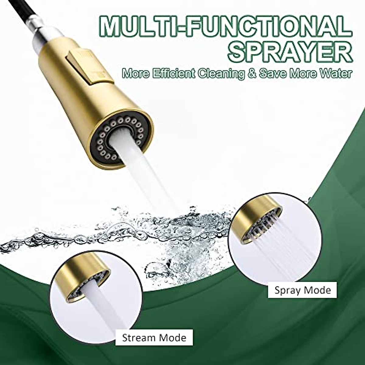 Tohlar Gold Kitchen Faucet, Kitchen Faucets with Pull Down Sprayer, Stainless Steel Single Handle Kitchen Faucet Fit for 1 or 3 Holes Kitchen Sink Faucet Gold Faucet for Kitchen Brushed Gold