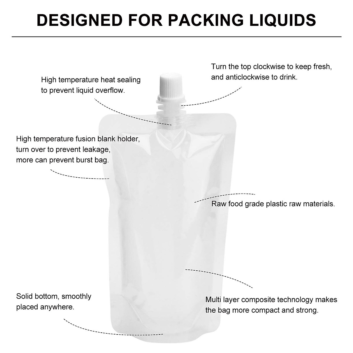 50pcs 250ml Drink Pouches Bags Drinks Flasks Juice Bags Flasks Cruise Pouch Stand up Drink Container for Cold Hot Drinks