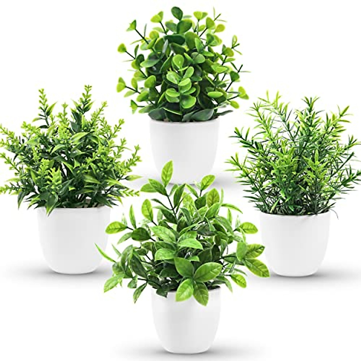 Der Rose Faux Plants Indoor, 4 Packs Small Fake Plants Mini Artificial Plants in Pots for Home Office Shelf Farmhouse Bathroom Decor