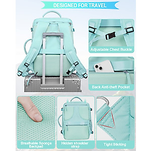 Getravel Large Travel Backpack, Carry On Backpack Airline Approved, 17inch Laptop Backpack, Waterproof Hiking Backpack, Sports Gym Business Daypack, Weekender Bag (Blue-green)