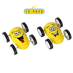 Toyrifik Friction Small Emoticon Stunt Toy Cars- Bulk 12 pack (1 Dozen) Party Favors, Goodie Bag Stuffers, Prize, For Kids and Toddlers