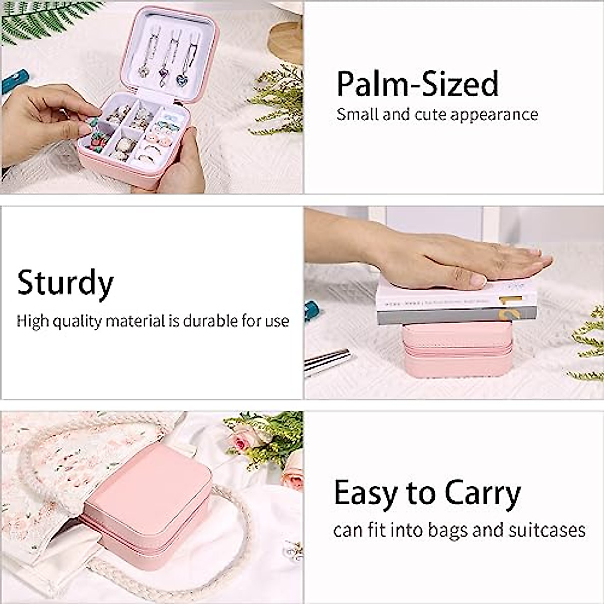 batifine Travel Jewelry Box, Small Travel Jewelry Organizer, Portable Jewelry Box Travel Mini Storage Organizer Portable Display Storage Box For Rings Earrings Necklaces Gifts (Pink)