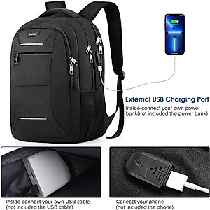 Travel Laptop Backpack for Men, Large School Backpacks for Teens Water Resistant Back Pack with USB Charging Port, Business Anti Theft Durable Computer Bag Gifts for Men Fits 17.3 Inch Laptop, Black