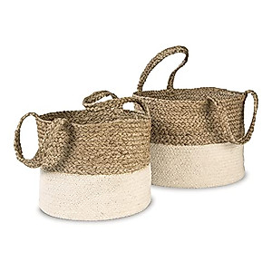 Signature Design by Ashley Parrish Farmhouse Braided Basket, Set of 2, Natural Brown & White,Full