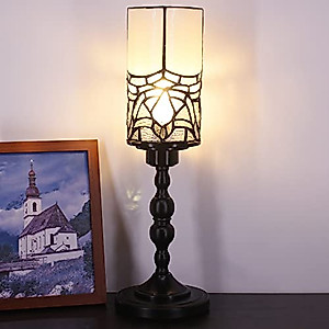 RHLAMPS Small Tiffany Lamp Mini Stained Glass Candlestick Table Lamp W4H15 Inch White Style Memory Accent Lamp Decor Bedroom