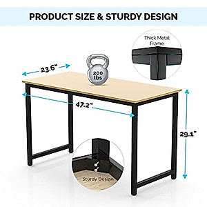 Halter Extra Long Computer Desk for Home Office, 47" Modern, PC, Laptop Office Desk, for Gaming, Studying, Working Sturdy Writing Table and Crafting Table, Easy Assembly, Walnut Desk, Black Frame
