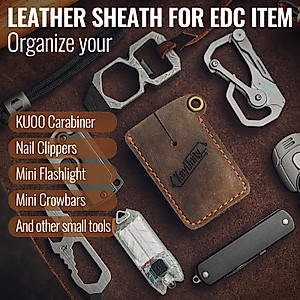 KeyUnity KA03 Leather Sheath EDC Pocket Organizer Hand Stitched Slip Pouch for KU00 Carabiner, Nail Clippers, Mini Flashlight, Mini Crowbar (KA03)