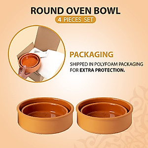 Luksyol Clay pot for cooking - Handmade round oven tajine Microwave & Safe 100% Natural earthenware Eco friendly terracotta pots Mexican Indian Korean moroccan Dishes, 4 Pack