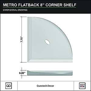 Questech Décor 8 Inch Corner Shower Shelf Bathroom Caddy, Wall Mounted Corner Shower Shelf, Retrofit Shelf for Tiled Shower Walls, Corner Bathroom Shelf, 8 Inch Metro Flatback, Cool Gray Polished