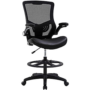 Drafting Chair Tall Mesh Drafting Stool for Standing Desk, Adjustable Bar Height Reception Office Chair with Flip-Up Arms & Foot-Ring, Ergonomic Mesh Computer Drafting Stool for Home Office Working