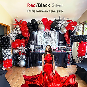 Black and Red Silver Balloon Garland kit 135Pcs Latex Chrome Silver and Crown star balloons for Birthday Party anniversary wedding graduation Christmas happy grad decorations 2025