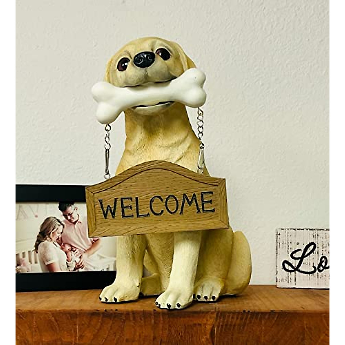 Nature's Mark Labrador Retriever Dog Puppy Statue with Reversible Welcome Sign and Go Away Sign Resin Garden Decor 12" H