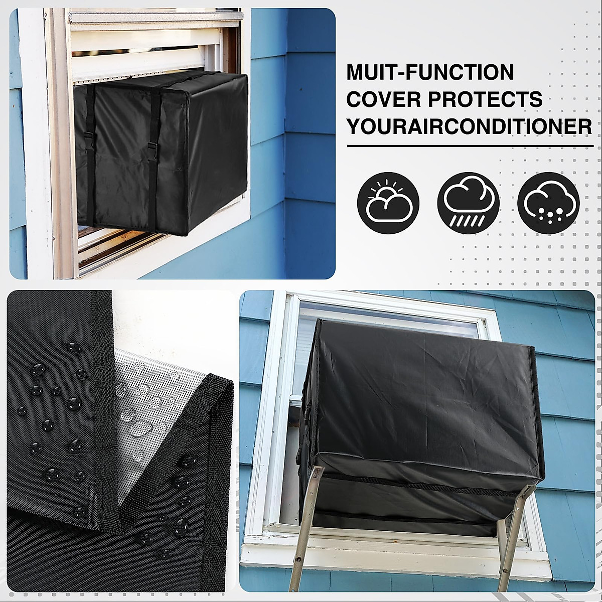 Windyun 2 Pack Window Air Conditioner Cover Ac Covers for Inside and Outside Adjustable Dust Proof Waterproof Ac Shade for Outside Unit for Winter Accessories, Black (21x14 In, 21x15x16 In)