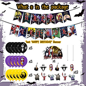 Birthday Party Supplies, 5×3ft Party Backdrop Decorations Set Includes Happy Birthday Banners, Balloons,Backdrop, Cake Toppers and Cupcake Toppers for Kids Gifts Birthday Party