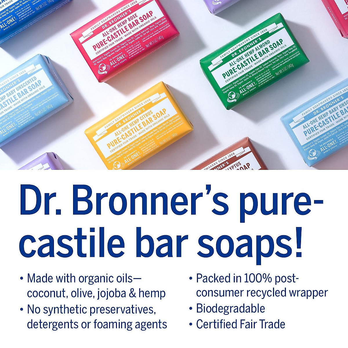 Dr. Bronner's - Pure-Castile Bar Soap (Citrus, 5 ounce) - Made with Organic Oils, For Face, Body and Hair, Gentle and Moisturizing, Biodegradable, Vegan, Cruelty-free, Non-GMO