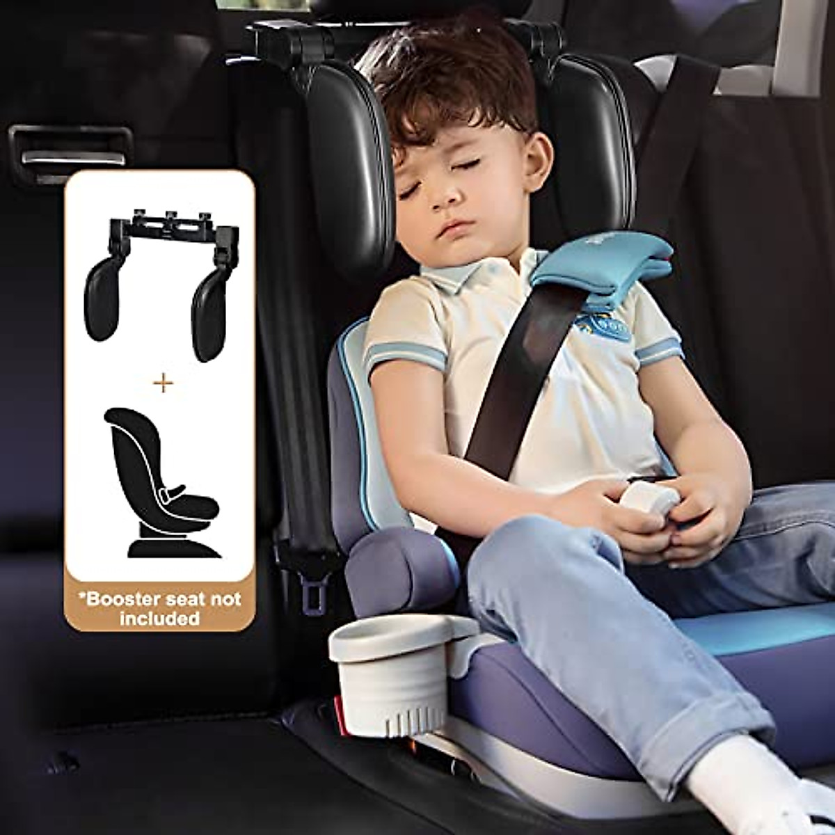 SanLead Car Headrest Pillow Detachable, U Shaped Road Pal Headrest Black Head Neck Support, 180 Degree Adjustable Car Seat Head Neck Support