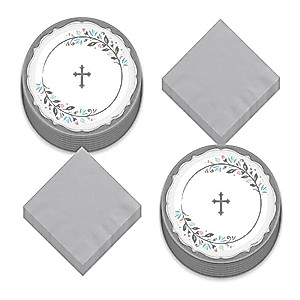 Holy Day Cross Large Paper Dinner Plates and Luncheon Napkins (Serves 16)