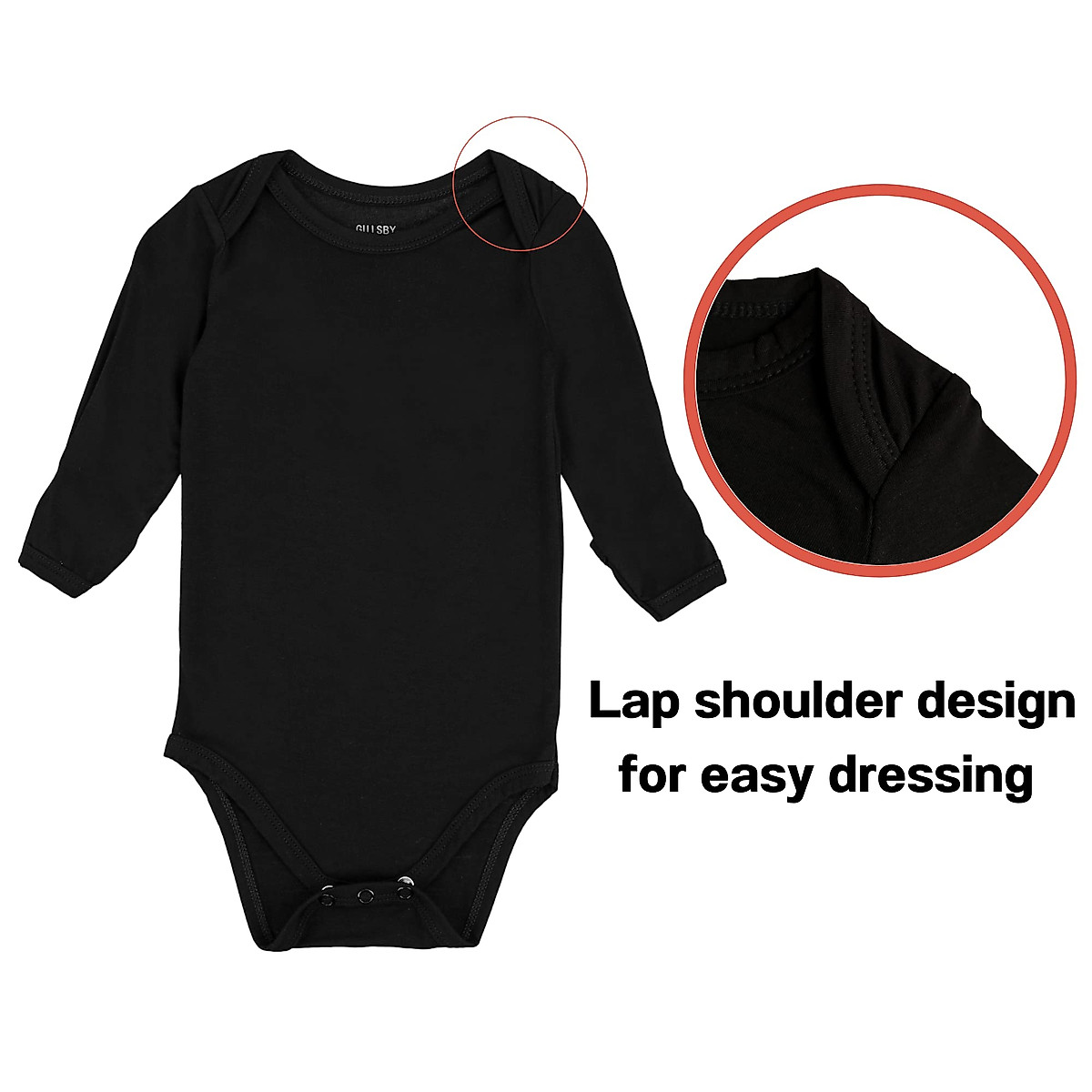 GUISBY Baby Bodysuit with Mitten Cuffs, Long Sleeve Bodysuit Babies Black Newborn