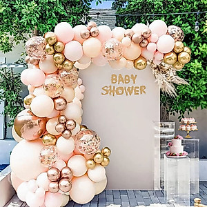 Rose Gold Balloons Garland Arch Kit, Rose Gold Confetti Gold Metallic Balloons, Macaron Orange Birthday Party Balloons for Baby Shower, Bridal Shower, Wedding, Birthday, Anniversary