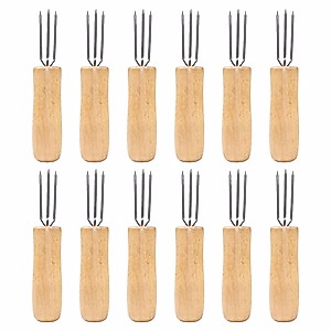 12 Pcs Corn Cob Forks with Wooden Handle Corn Forks Corn On The Cob Holders for BBQ Sweetcorn Roasted Meat Fruit