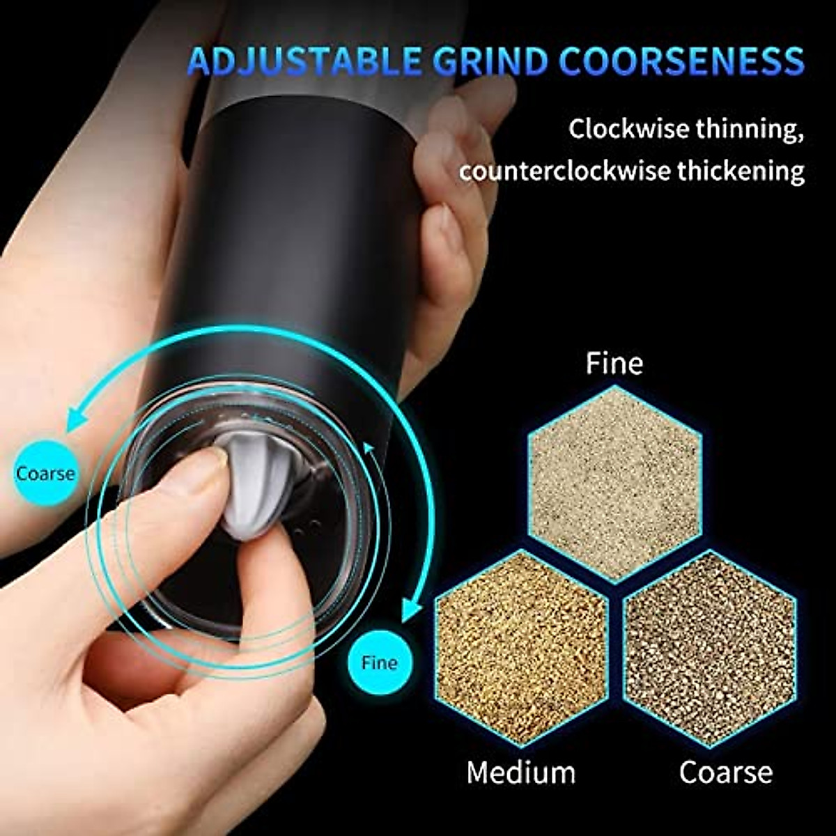 Z-oneMart Electric Salt and Pepper Grinder Set,Stainless Steel Mill with Adjustable Coarseness,LED Blue Light Spice Mill,Automatic One Handed Operation,Battery Operated,Ceramic Grinders