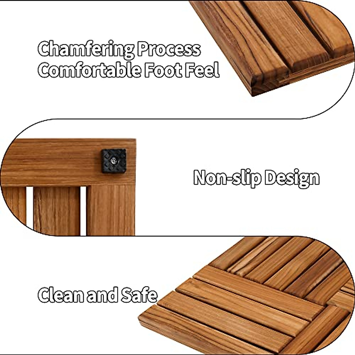 Utoplike Teak Wood Bath Mat, Wooden Shower Mat for Bathroom 24 x 16 inch Non Slip and Shower Caddy Corner, 2 Tier Bathroom Organizer Countertop Set