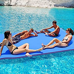 PanAme 9'/12'/18' Giant Floating Water Mat, Foam Water Floating Pad, Tear-Resistant XPE Foam, Lily Pad for Water Recreation, Swimming Pool, Beach, Ocean, Lake, Suitable for Multiple Users, 9-Blue