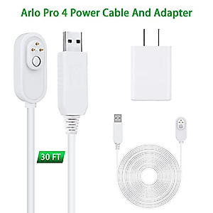 30FT Magnetic Charging Cable with Power Adapter for Arlo Pro4 and Ultra 2, Continuous Outdoor Power Supply for Your Arlo Security Camera (White)