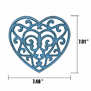 Stonebriar Country Rustic Heat Resistant Denim Blue Heart Shaped Cast Iron Trivet with Rubber Feet